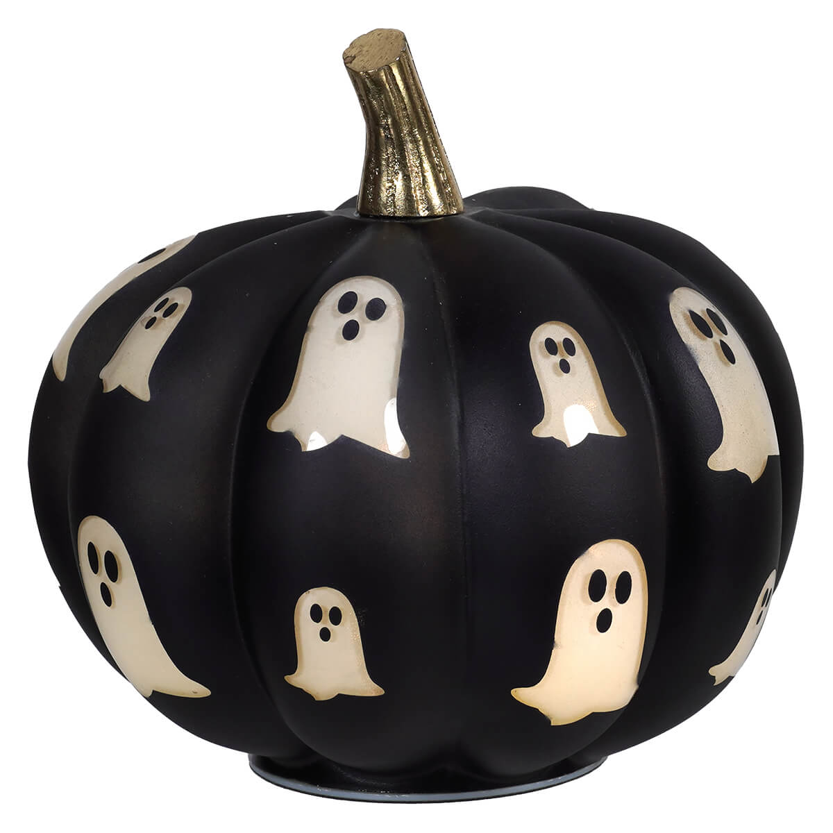7" Lighted Glass Black Pumpkin With Spooky Ghosts by Regency ...