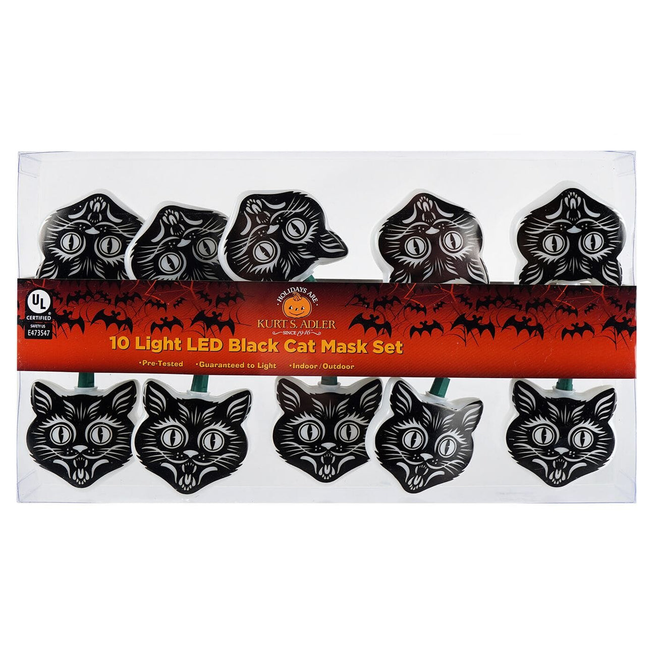 Black Cat Mask LED Light String by Kurt Adler – Traditions