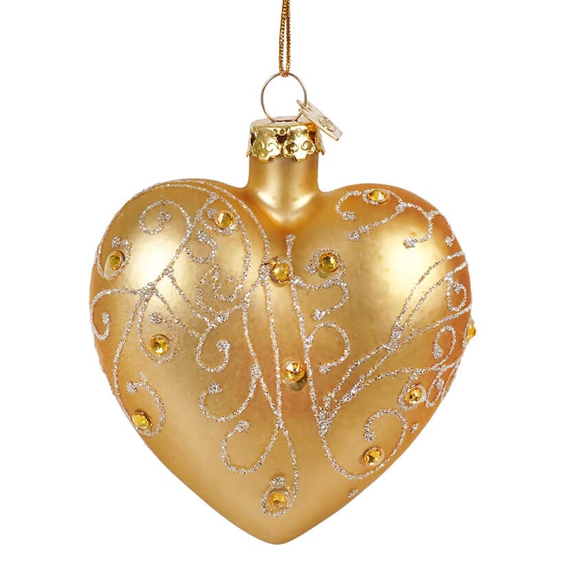 Gold Glass Heart Ornament With Swarovski® Elements by Kurt Adler's ...