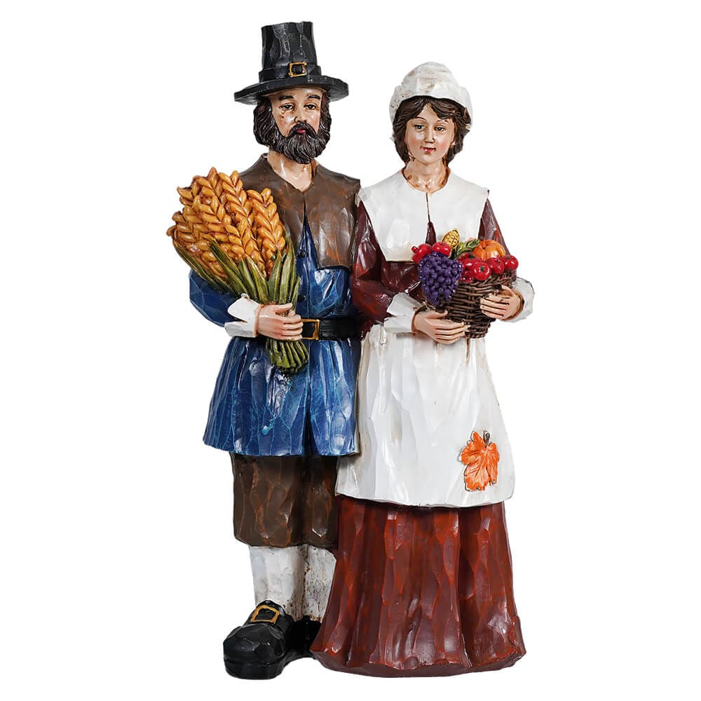 12" Resin Wood Carved Finish Harvest Pilgrim Couple by Gerson Companies ...